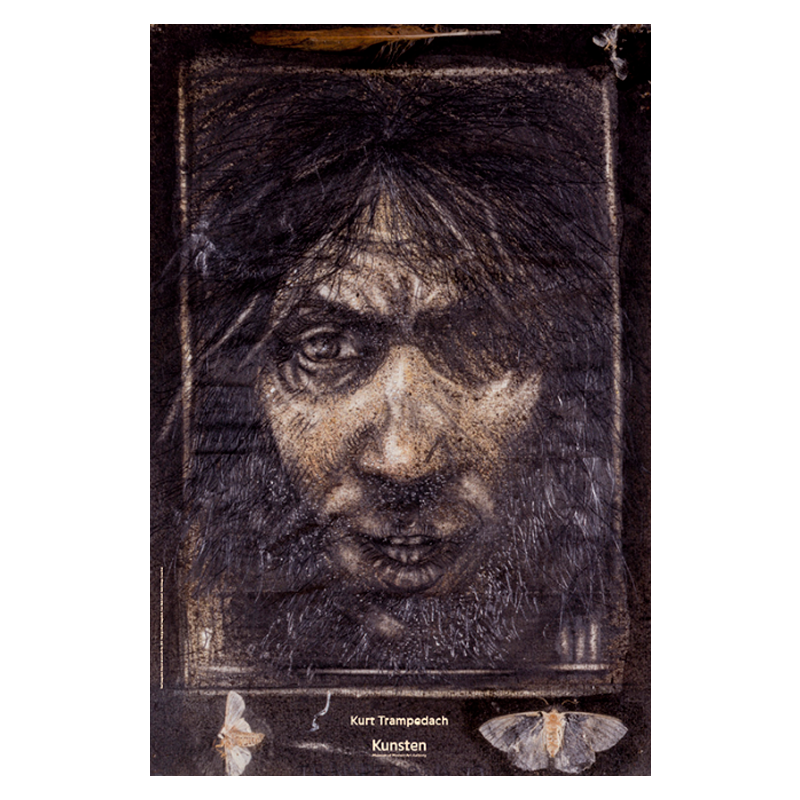 Plakat: Kurt Trampedach - Selvportræt med fjer og natsværmer
